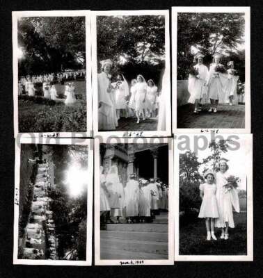 6 GRADUATION CEREMONY YOUNG LADIES WHITE CAP & GOWN OLD/VINTAGE PHOTO ...