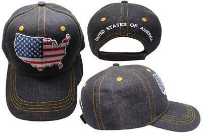 Dark Denim Blue USA America Flag in Country Baseball Cap Hat | eBay