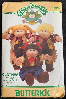 UNCUT Butterick 6826 Cabbage Patch Kids Clothes Pattern 1984 Cowboy ...