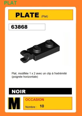 LEGO PLATE - 10 PLATS 1x2 avec un clip horizontal - 63868 - NOIR | eBay