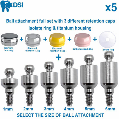 5x Dental Implant Ball Attachment Set 3 Silicone Caps Isolate Ring ...