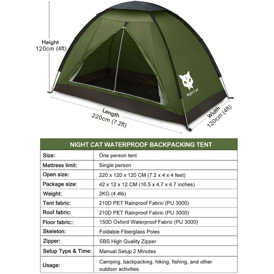 Small One Person Tent Waterproof Backpacking Tent Hiking Camping Sun ...