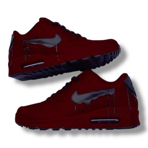 Custom Nike Air Max 90 - Maroon Black Drip - Hand-Painted - Dripped ...
