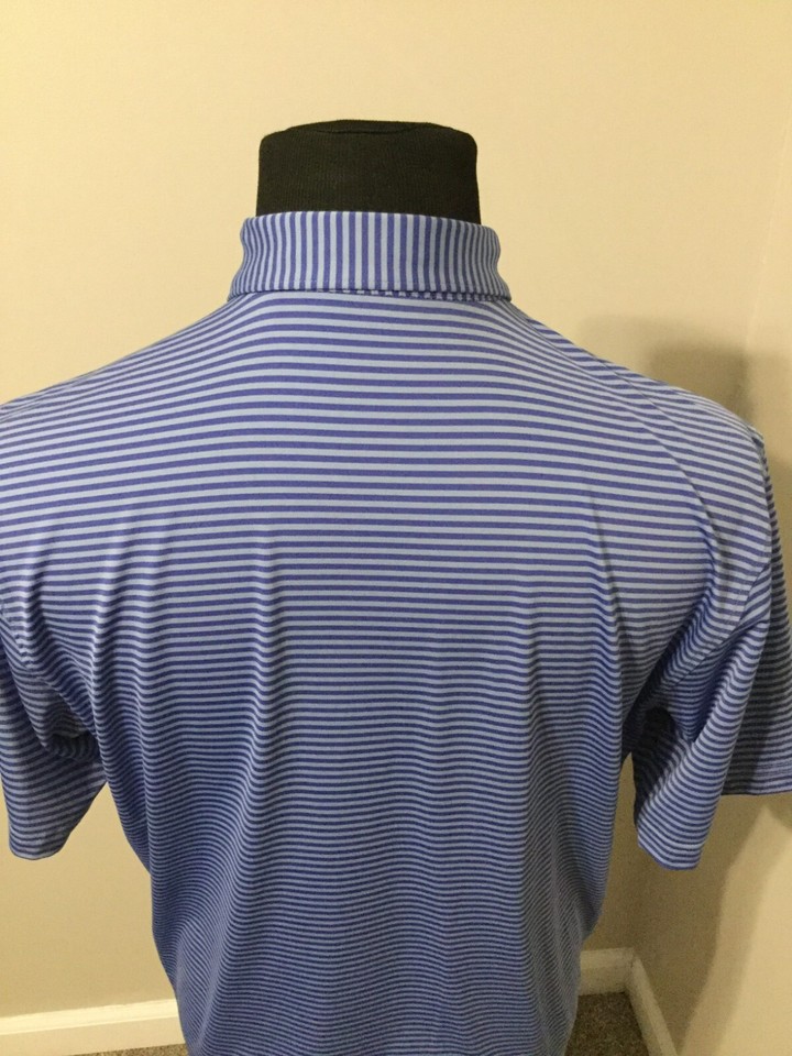 Turtleson Performance Polo Shirt Men Medium Blue Teal Striped | eBay