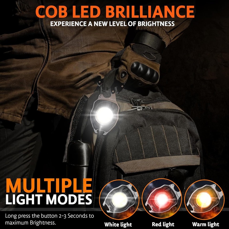 Survival Tool Fire Starter Emergency Light Carabiner Flashlight Multi ...