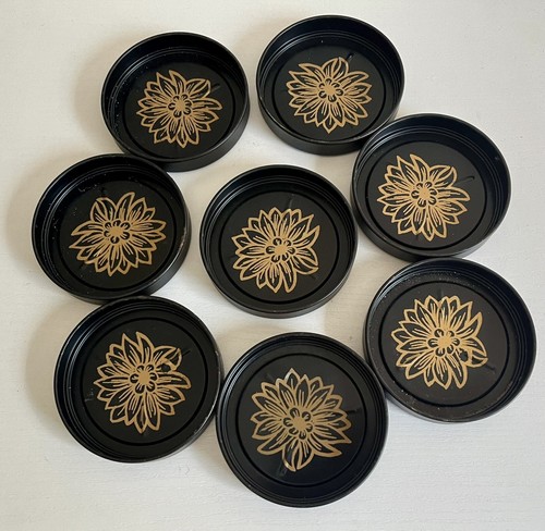 Vintage Black Metal Coasters With Gold Flower 3 Inch Set Of 8 | eBay