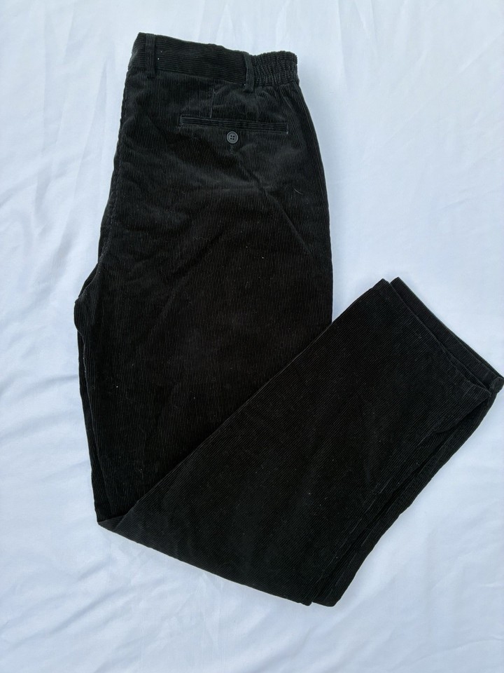 Men's Black Corduroy Trousers Size 38R Cotton Straight Leg Smart Casual ...