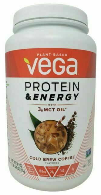 VEGA Protein & Energy with 3g MCT Oil Vegan Powder, Cold Brew Coffee ...