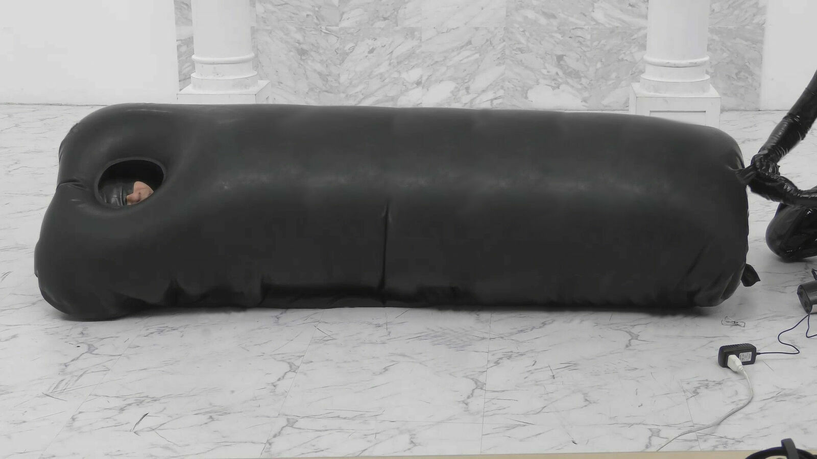 Latex Inflatable Sleep Sack Bag 4 Zippers Face Hole 2 Air Tube ...