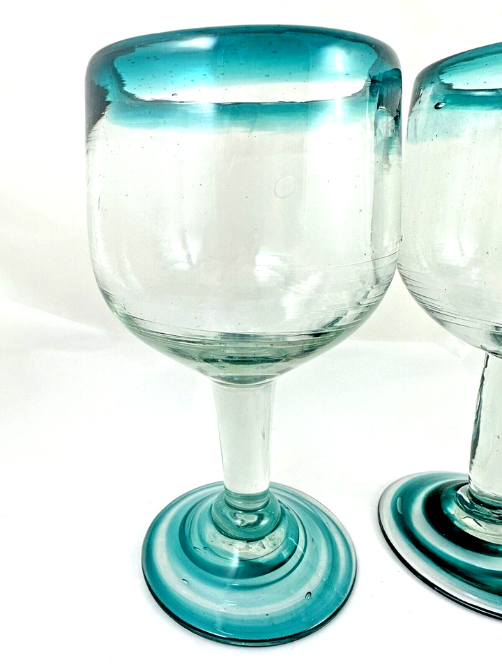 Mexican Wine/Margarita Glasses Goblets 14 oz Turquoise Rim Swirl Base ...