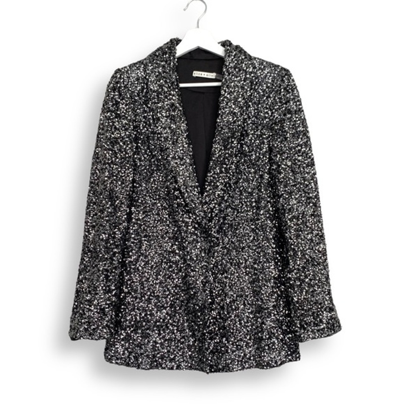 Alice + Olivia Sequin Blazer S Silver Jacket Silk Met… - Gem