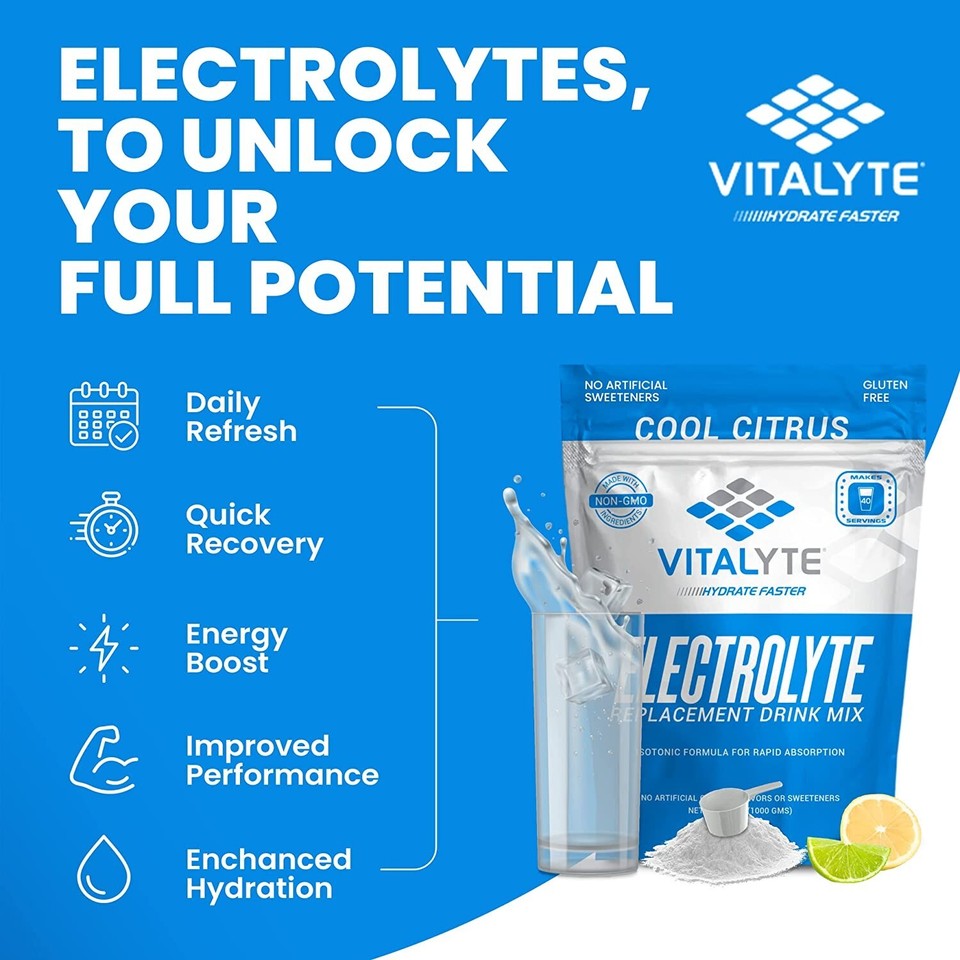 Vitalyte Electrolyte Powder Drink Mix Bundle, Pouch + Packets, Cool ...