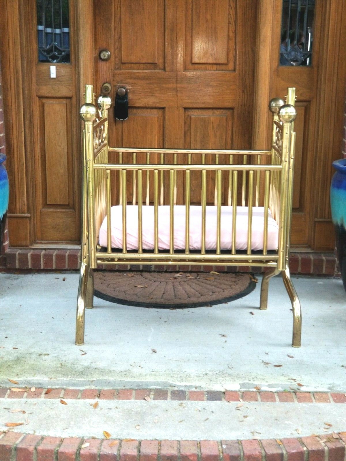 Vintage Brass Cradle Rocking Crib Victorian Corsican Baby Furniture ...