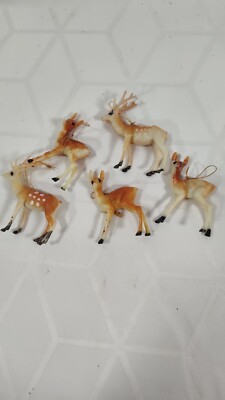 Lot 5 Vintage Mini Woodland Hard Plastic Deer Miniature Buck Doe ...