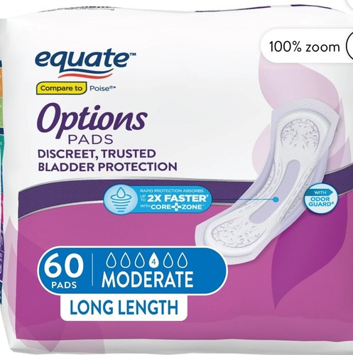 Equate Options Moderate Pads for Women, Long Length, 60 Ct | eBay
