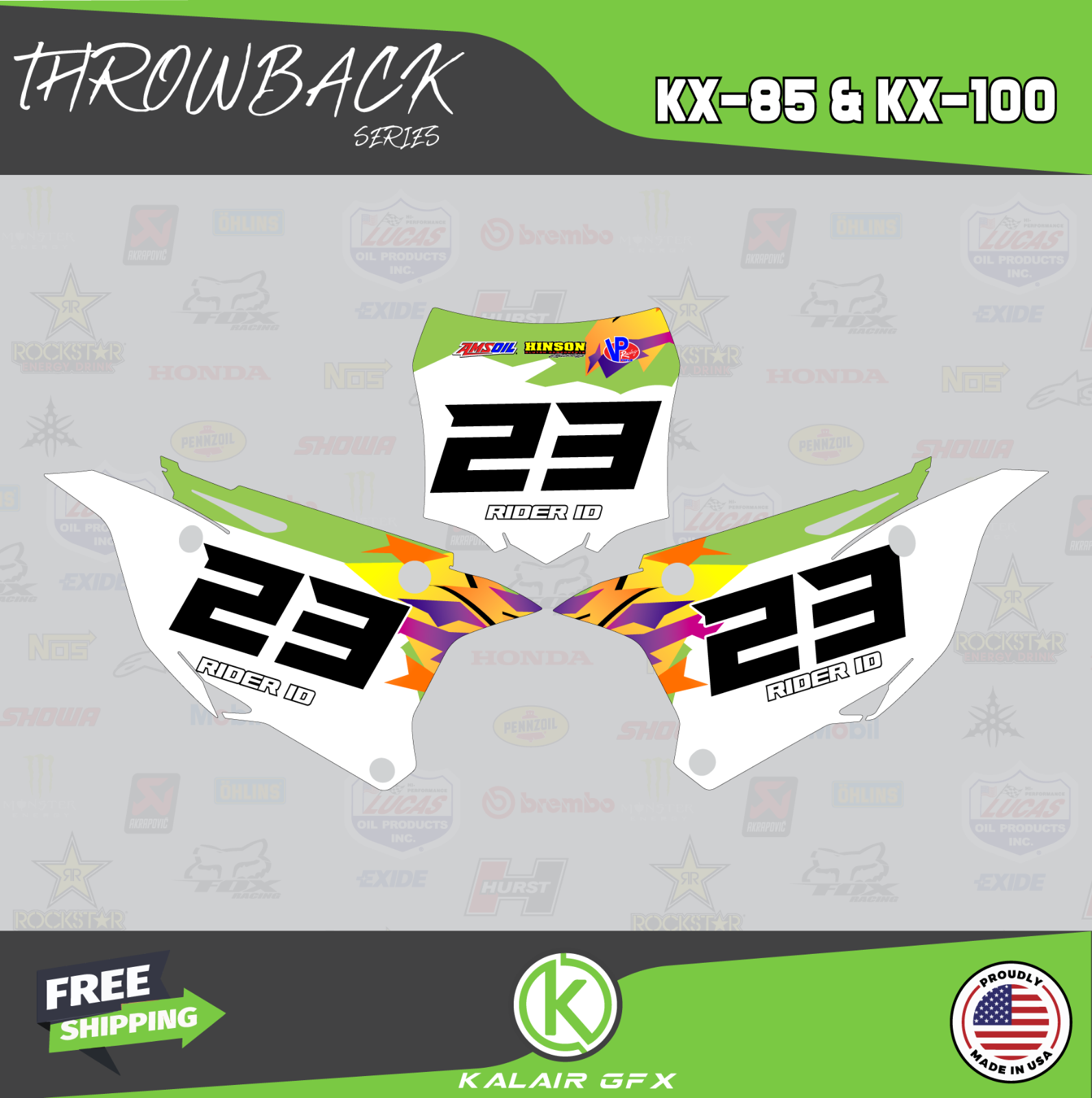 Graphics Kit for Kawasaki KX85 KX100(2014-2021) KX 85 KX 100 Throwback ...