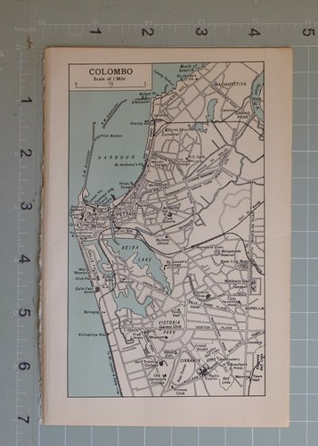 1955 Inde Indien Pakistan Tourist Carte Colombo Ville Plan Pettah Law ...