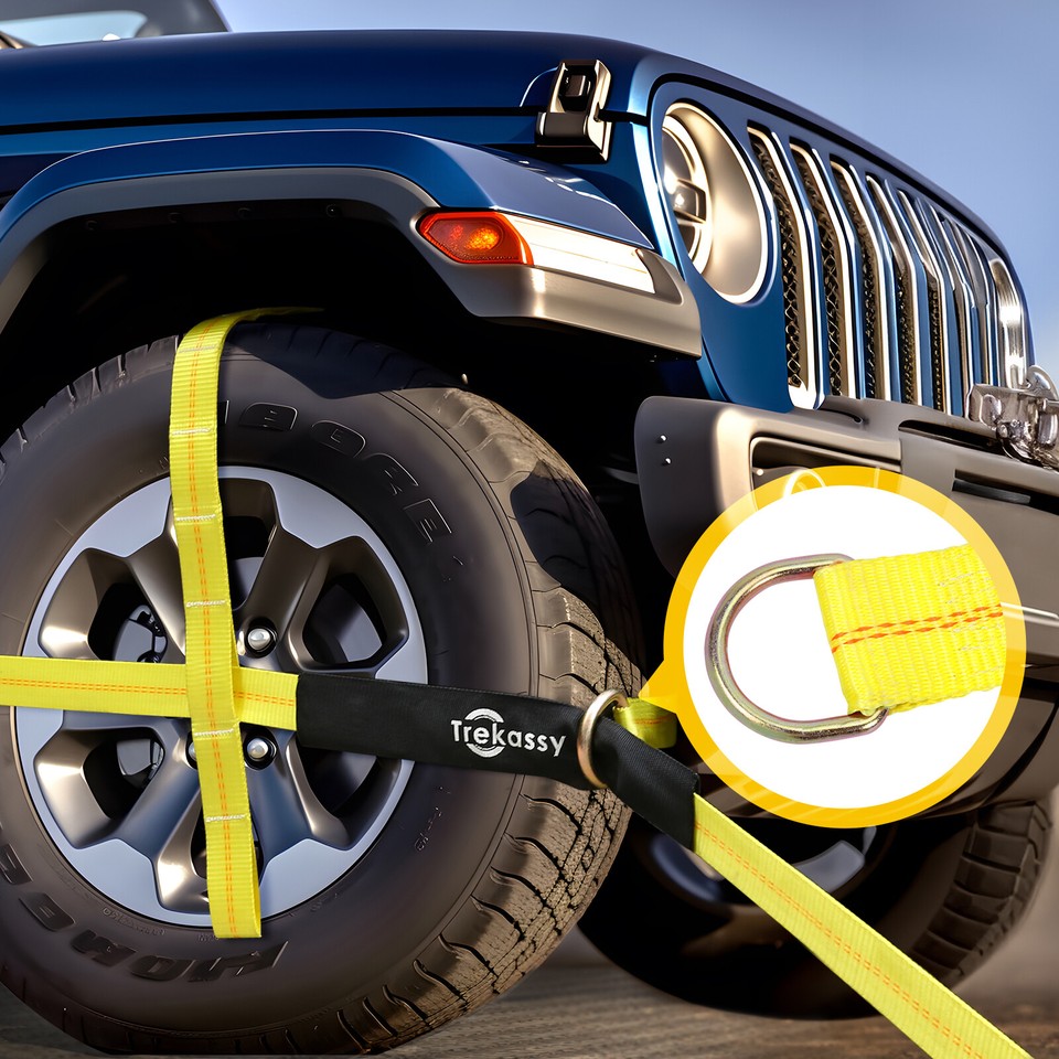 4 Pack Axle Straps Car Hauler Trailer Auto Tie Down Ratchet Tire Straps ...