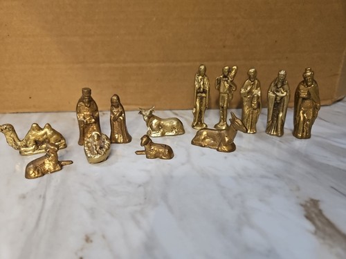 Nativity 13 Piece Set Miniature Pewter Metal? Molded Vintage Christmas ...
