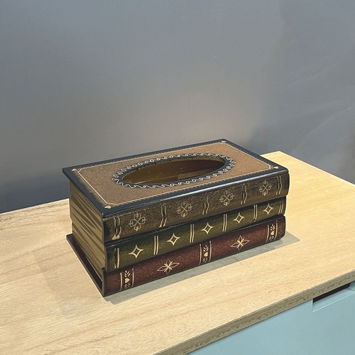 Elosung Vintage Wooden Tissue Box Book-Shaped Tissue Holder Yellow ...