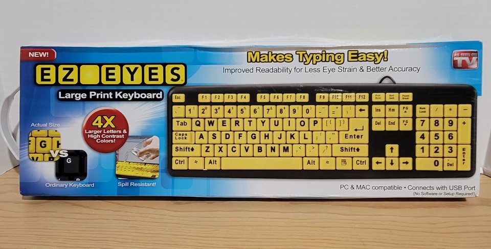 EZ Eyes Large Print Keyboard yellow big 4X larger keys computer letter ...