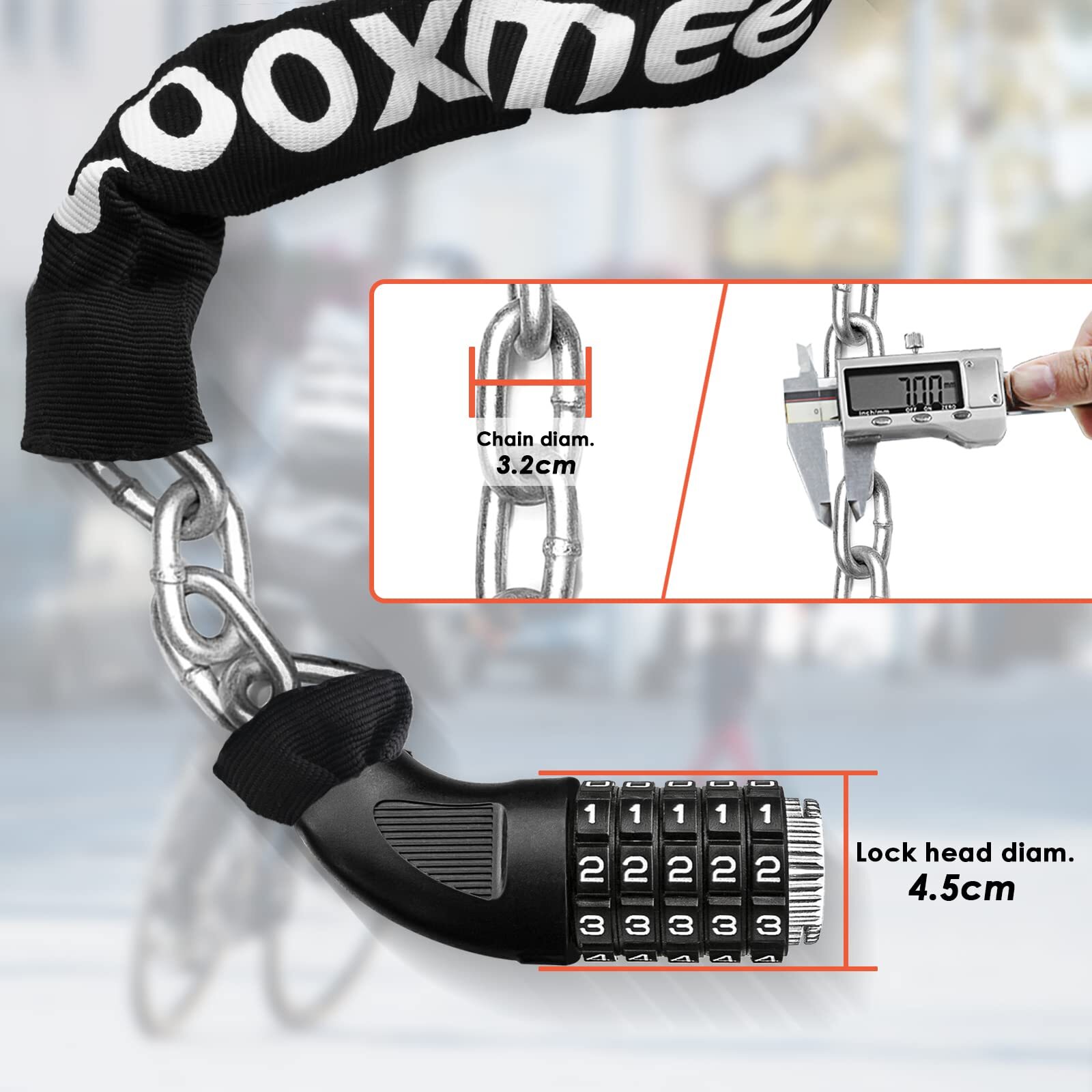 Looxmeer® Bike Lock Heavy Duty High Security 90cm 5-Digit Combination ...