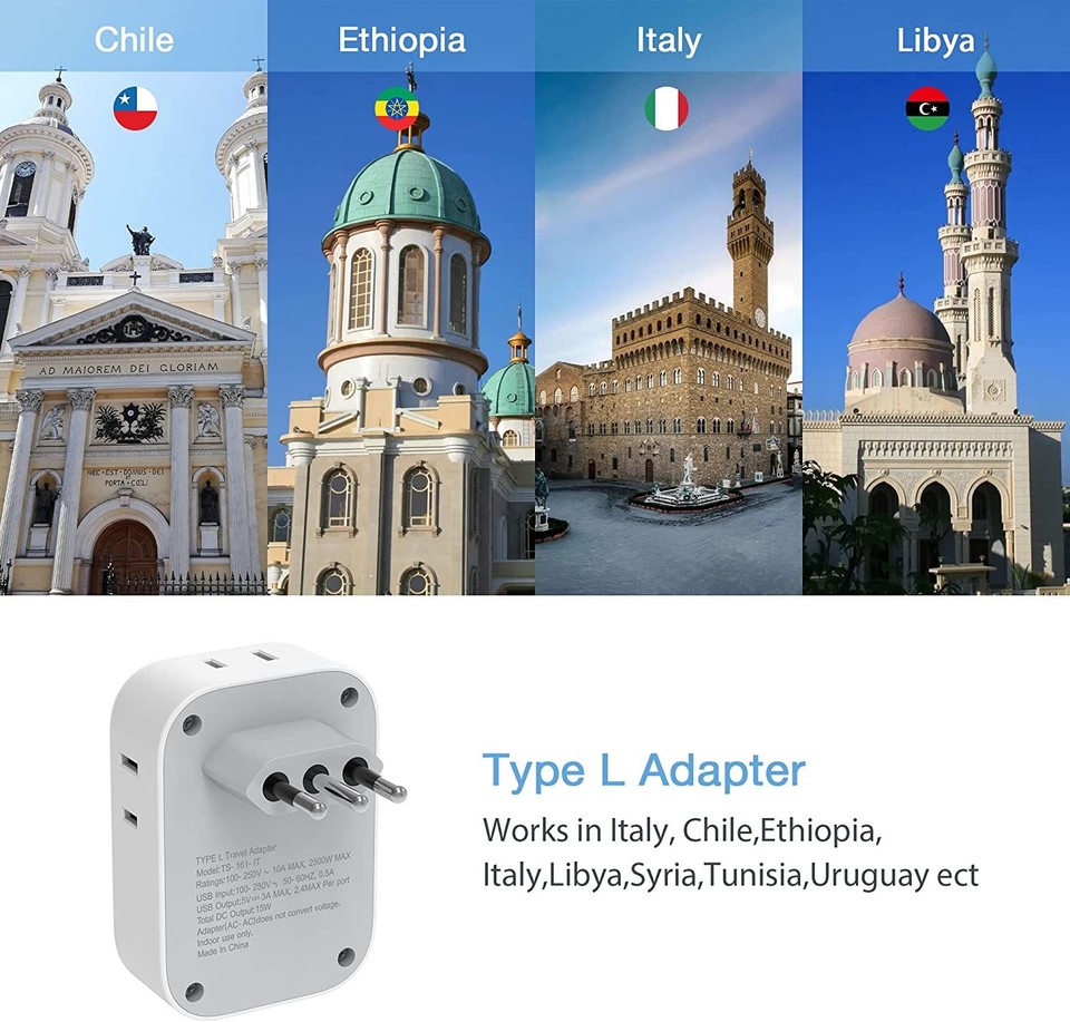 International Travel Power Plug Adapter Tap with 4 Outlet 3 USB for ...
