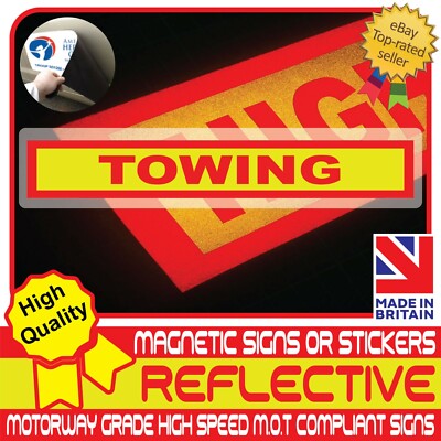 TOWING Sign Fully Reflective Car Magnetic Sign or Vehicle Sticker High ...