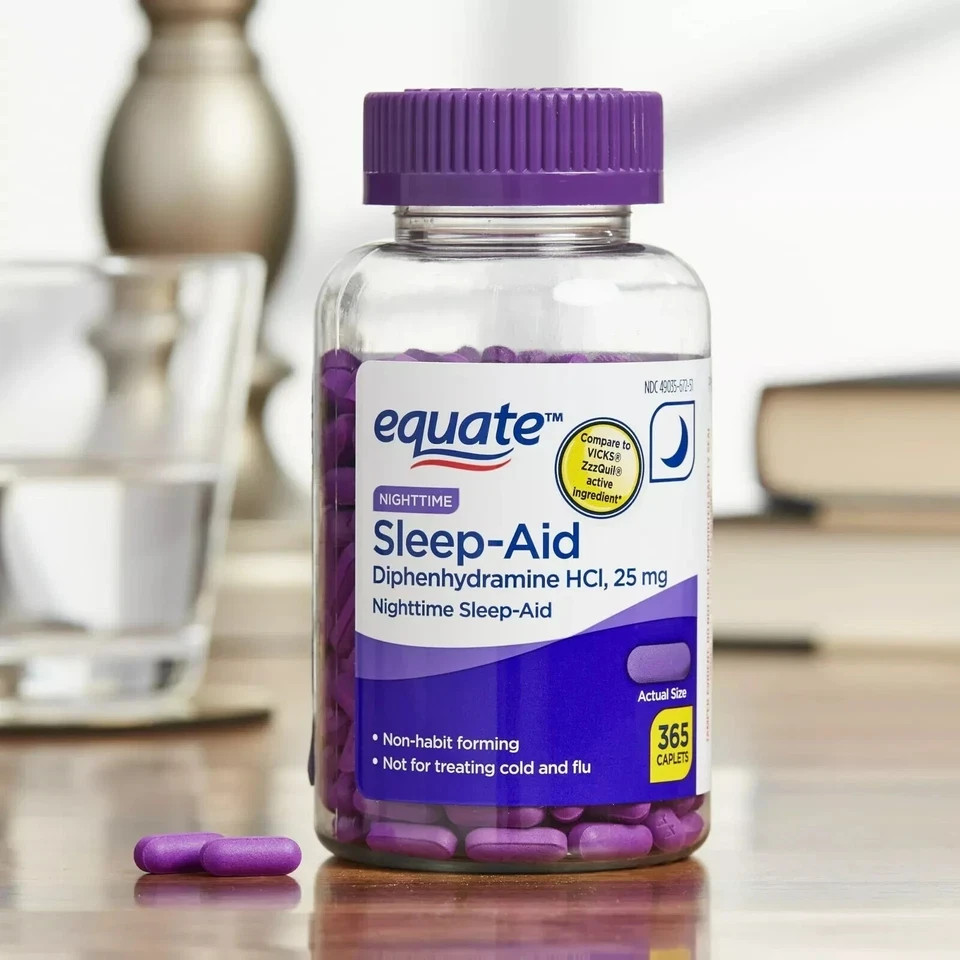 Equate Diphenhydramine HCI Nighttime Sleep-Aid Caplets, 25 mg, 365 ...