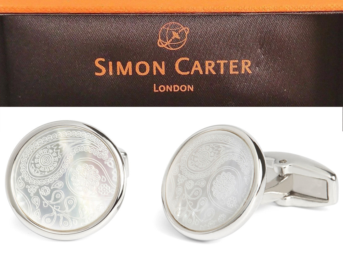 New w/ Box Mens Simon Carter London White Mother of Perl Paisley Mop ...