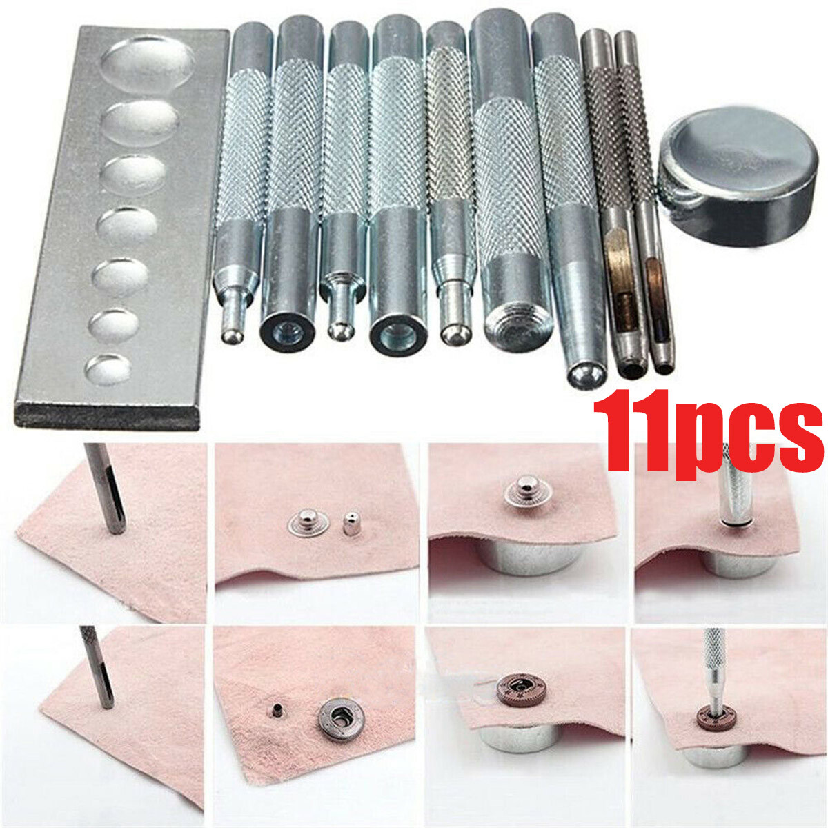 11Pcs For 6/7/8/9/12/15mm Cap Rivets Press Studs Jeans Button Die Punch ...