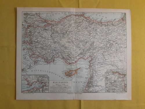 1912 TURKEY ASIA MINOR CYPRUS Vintage Geography Map ORIGINAL 11.5 x 9.5 ...