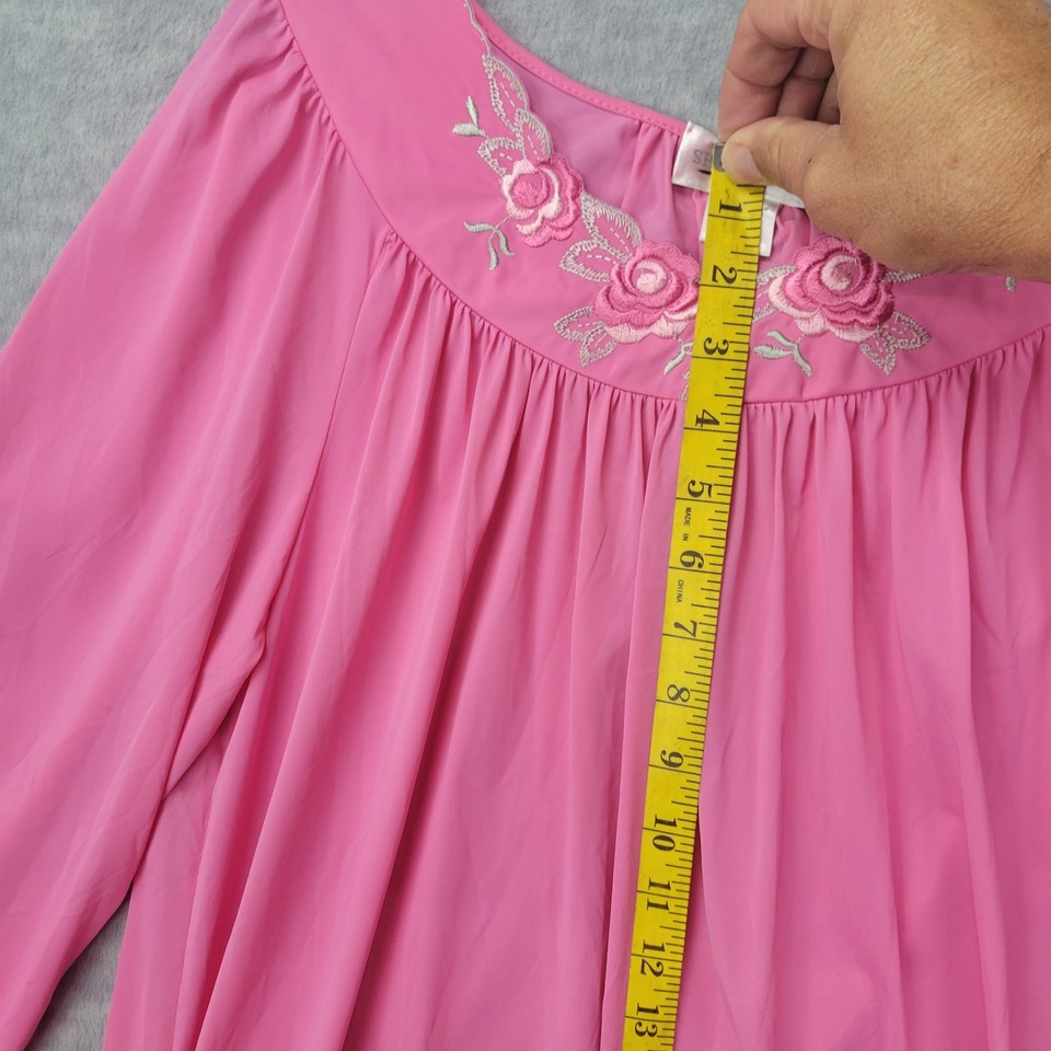 Shadowline Nightgown Rosy Pink Long Nylon Rose Embroidered Women's Size M NWT | eBay
