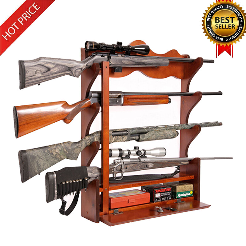 4 Gun Solid Wood Wall Mount Rack Rifle Shotgun Storage Display ...