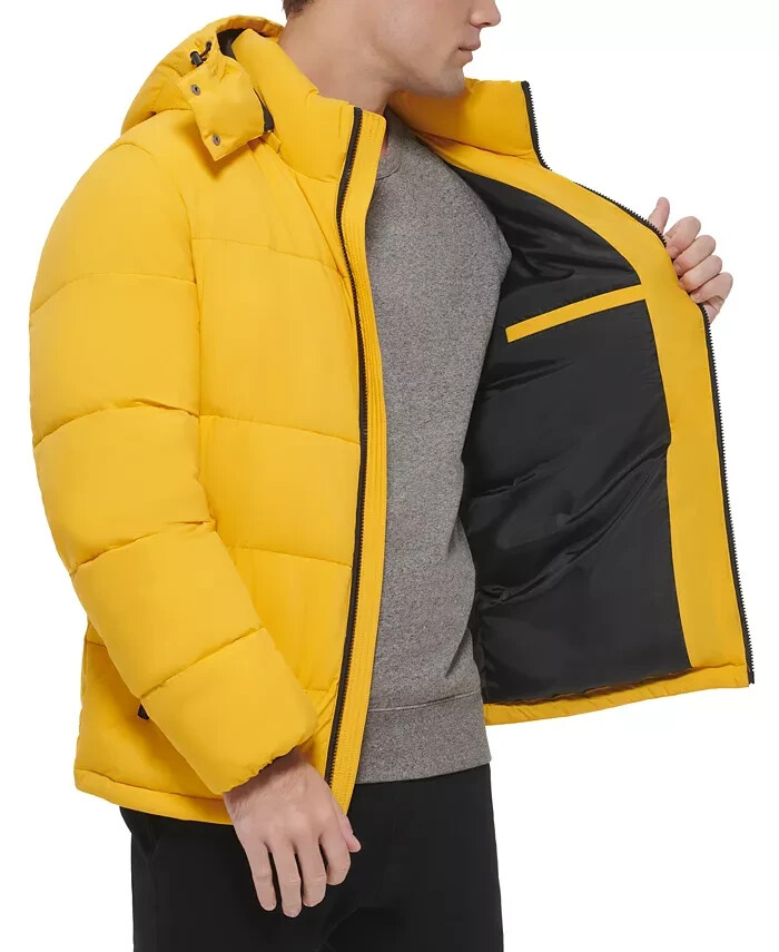 Club Room Men's Stretch Hooded Puffer Jacket- Yellow Sz M | eBay