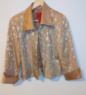 JS Collections 2 Piece Set Jacket And Top Womens 10 Beige Beaded ...