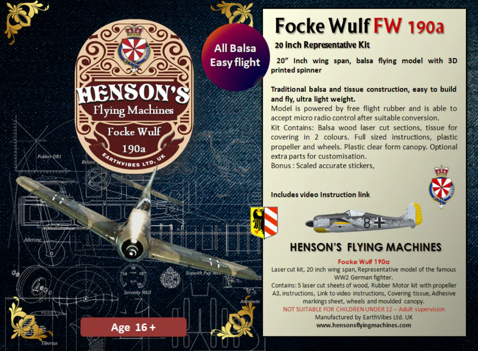 Henson's Flying Machines Focke Wulf 190a 20 inch [FREE FLIGHT] Balsa ...