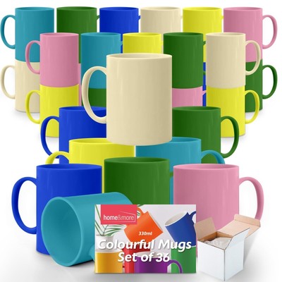 12-36 Multi Coloured Mugs 330ml | Colourful Ceramic Stoneware Coffee ...