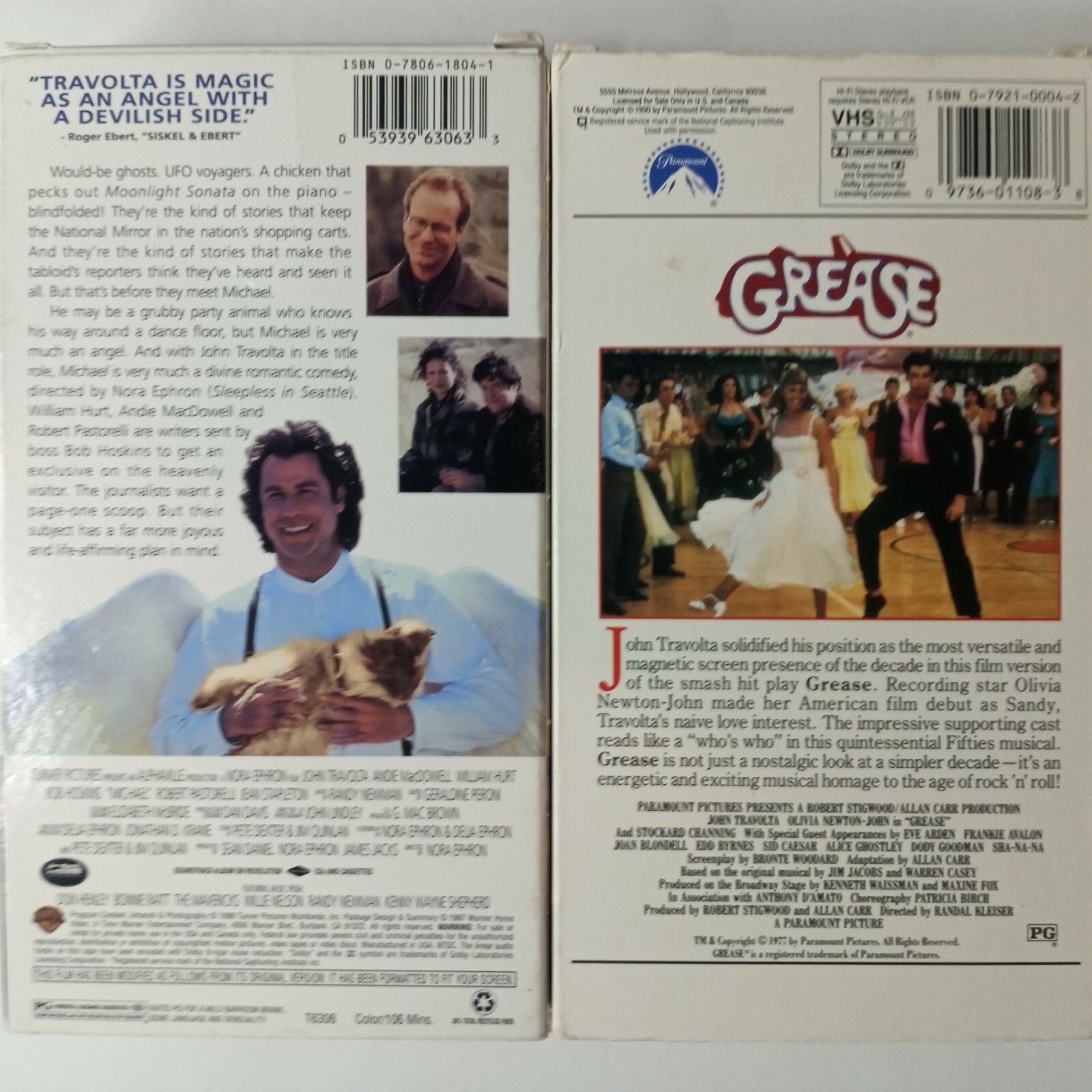 Grease VHS Tape Movie 1990 John Travolta, Olivia Newton-John set of 2 ...