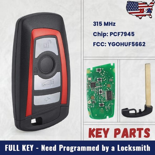 Red Smart Key Fob for BMW Series X3 X4 2011-2017 Remote Alarm PCF7945 ...