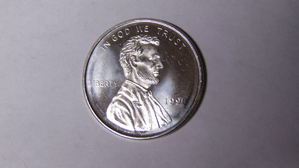 1990 Lincoln Wheat Cent 1 oz .999 Fine Silver Round by Virg Marshall ...
