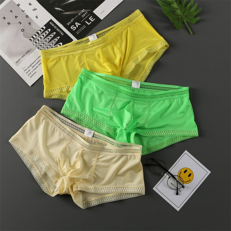 3PCS Pack Men's Panties Underwear Boxer Briefs Translucent Ice Silk ...