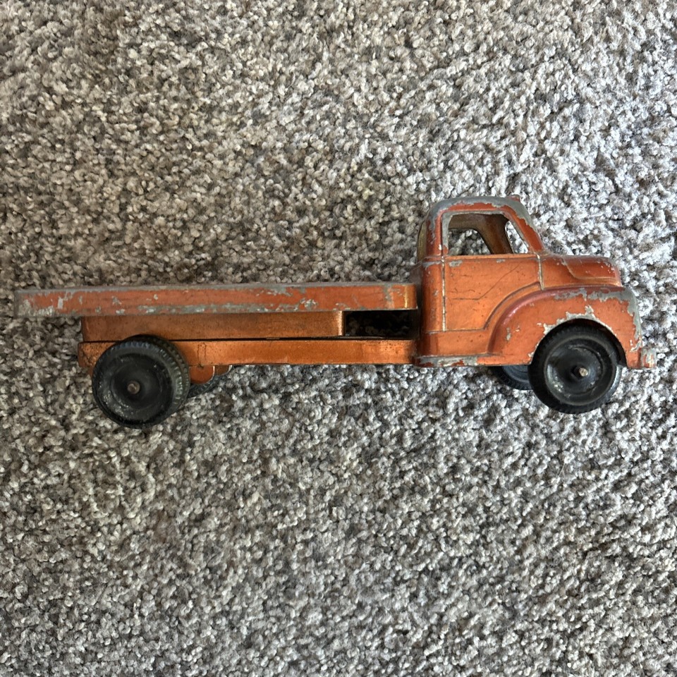 Structo Truck Diecast Farm Work Rig Metal Flatbed Stake 9” Orange 1/24 ...