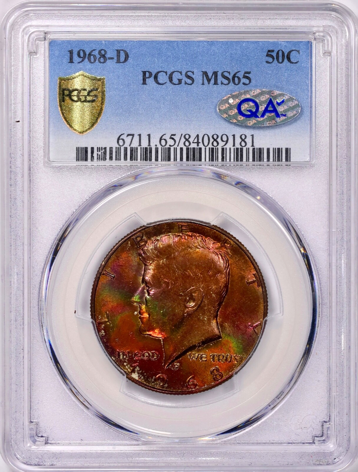 1968-D Kennedy Half Dollar PCGS MS65 QA Certified “Monster” Color ...