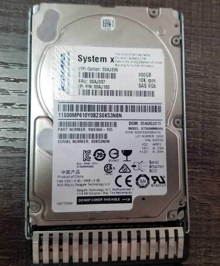 Lenovo 00AJ097 00AJ100 00AJ096 300Gb 10K 6Gbps SAS 2.5" Hard Drive HDD ...