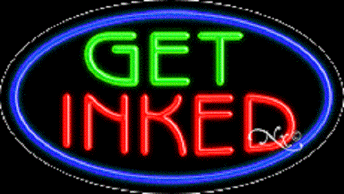 BRAND NEW “GET INKED" TATTOO 30x17x3 OVAL BORDER REAL NEON BUSINESS ...