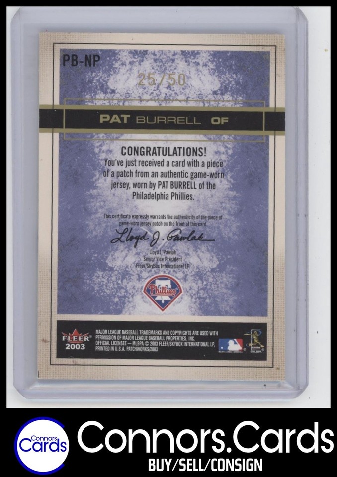 Pat Burrell 2003 Fleer Patchworks #PB-NP National Patchtime Nameplate ...