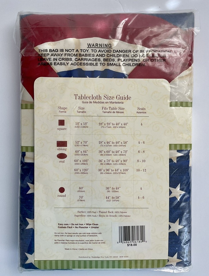 Daisy Kingdom Old Glory Flannel Backed Vinyl Patriotic Tablecloth 60x84 ...