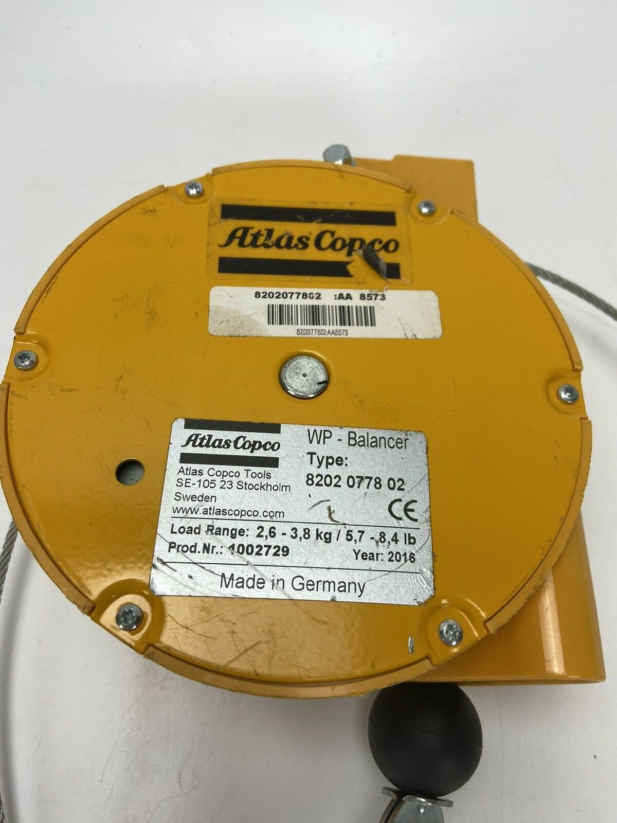 Used ATLAS COPCO 8202 0778 02 Tool Balancer, Load Range 5.7-8.4 Lbs ...