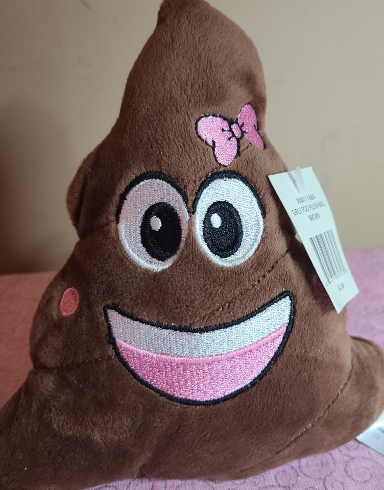 Girly Poo Plush Ball Emoji Collectible Pink Bow Smiling 6 Inch | eBay